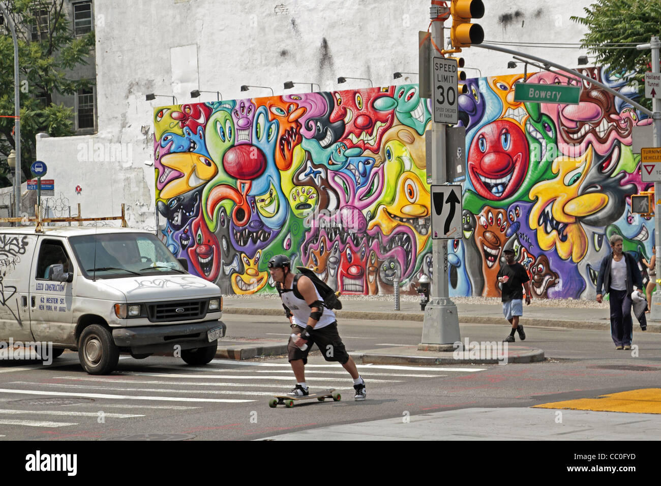 STREET SCENE WITH A GRAFFITI BACKGROUND, MANHATTAN, NEW YORK CITY, NEW ...