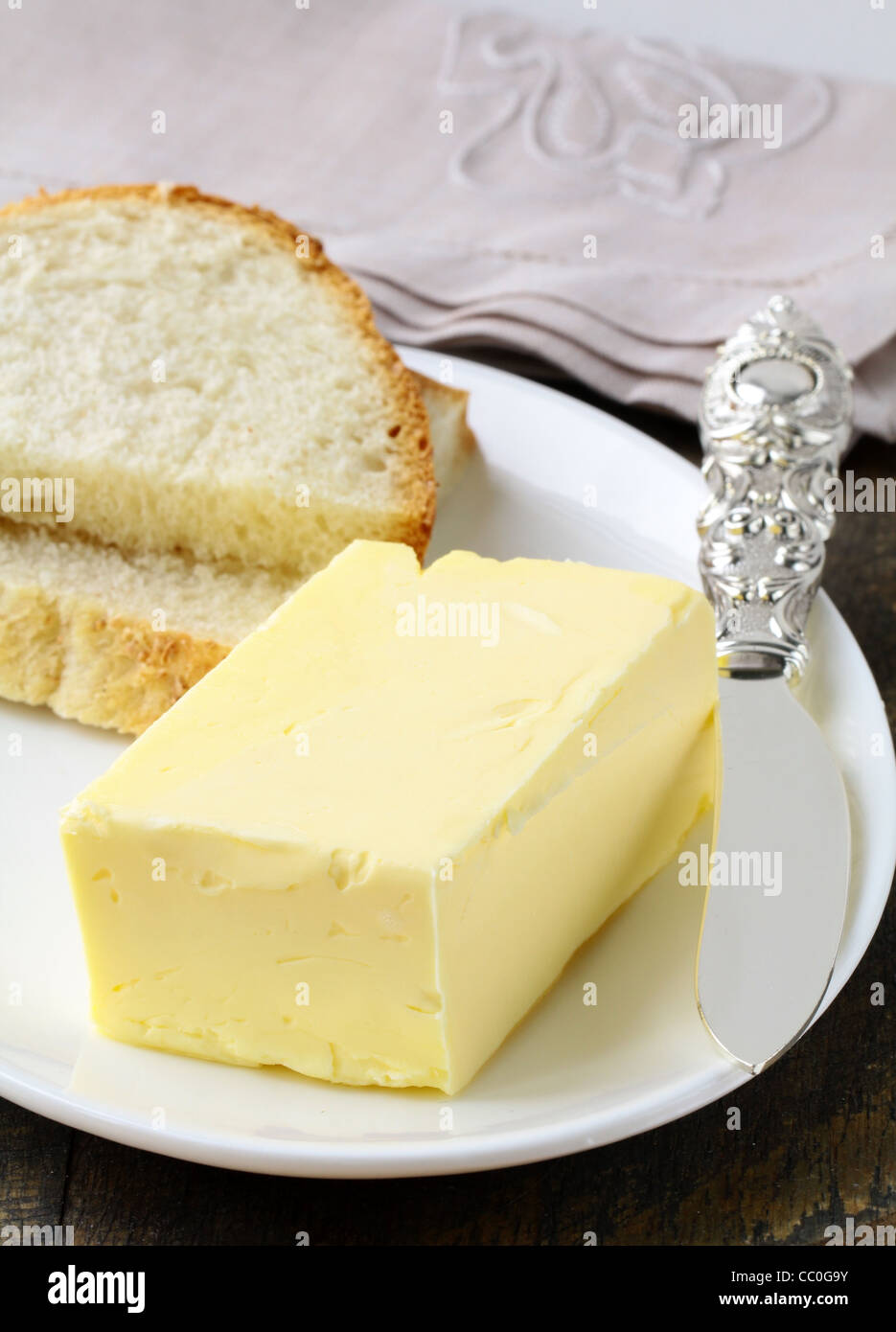 fresh yellow butter on a wooden stand, organic produce Stock Photo - Alamy