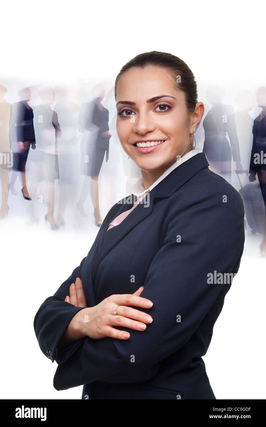 Business woman and busy crowd on the background Stock Photo - Alamy