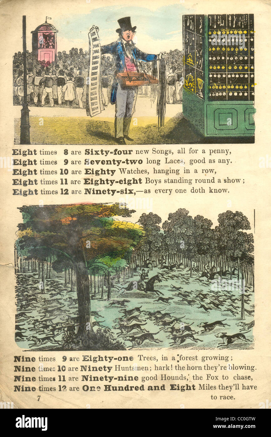 Hand coloured book Grandmamma Easy's Merry Multiplication for teaching ...