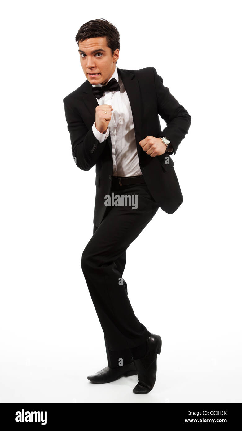 Business showing man run away gesture wearing formal clothes and ...