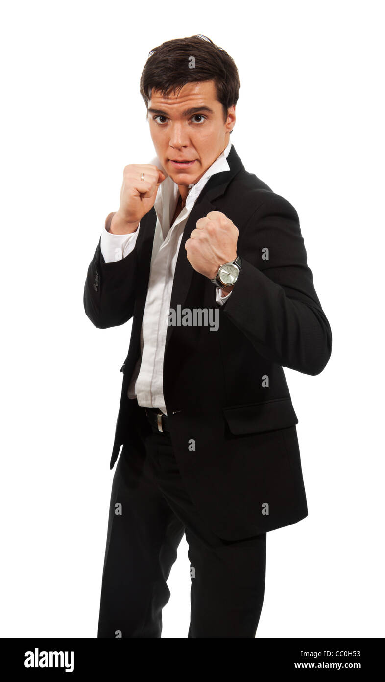 Fierce business - a man standing with fists and ready to fight Stock ...
