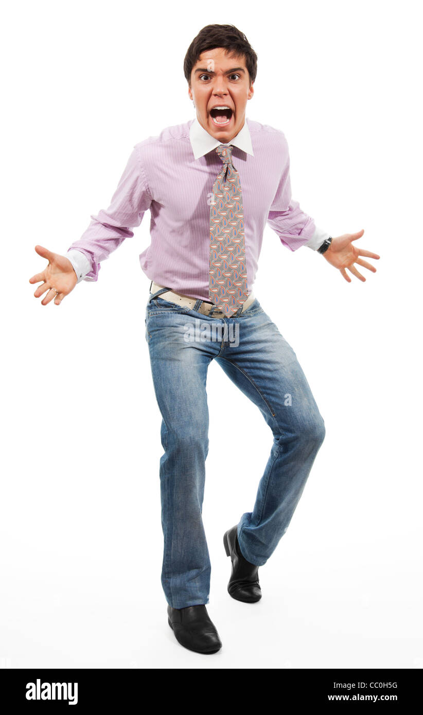 Epic fail - angry manager stand with wide parted hands in aggressive ...