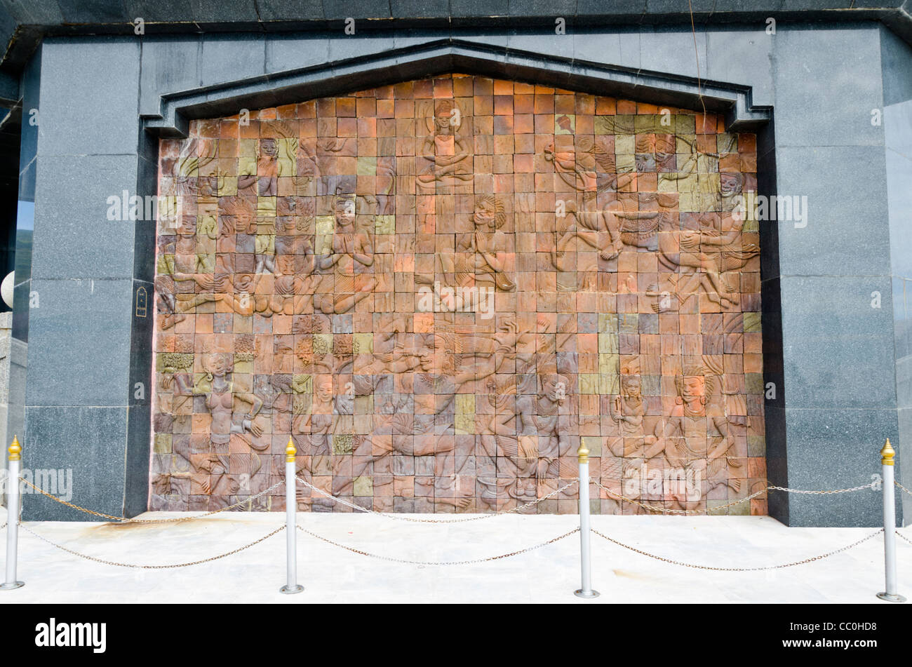Carved stone Buddhist mural at base of King's Pagoda at Doi Inthanon ...