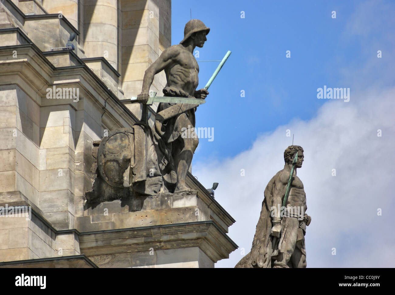 detail of the Reichstag in Berlin (Germany) showing some sculptures in ...