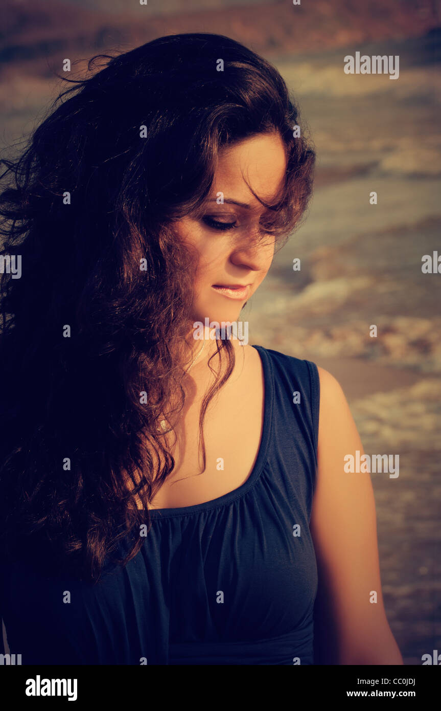 Beautiful Lebanese woman by the sea Stock Photo - Alamy