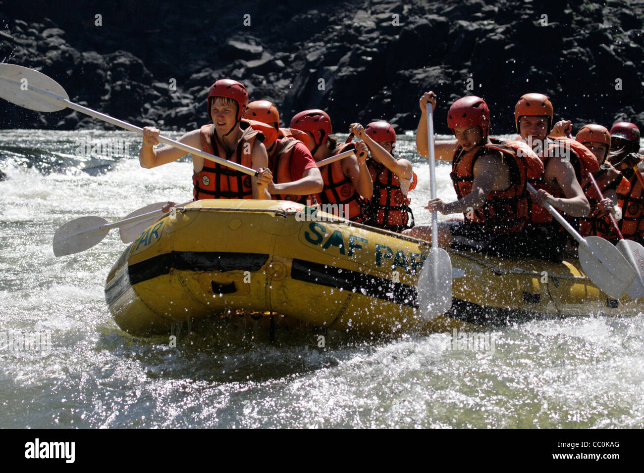 White water rafting/kayaking, Zambezi River Stock Photo - Alamy