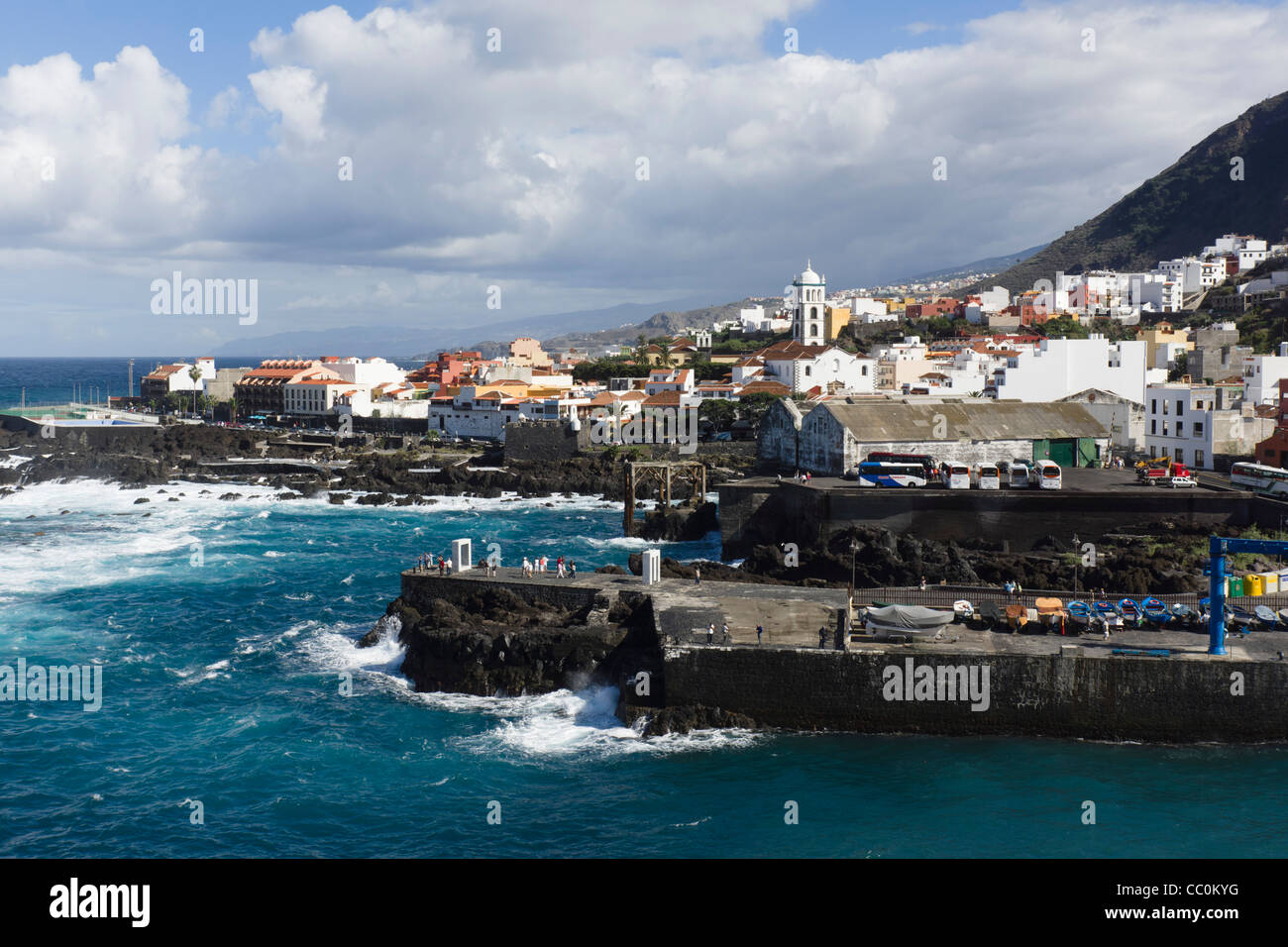 Garachico, Tenerife - northern coast seaport. View of the town from the ...