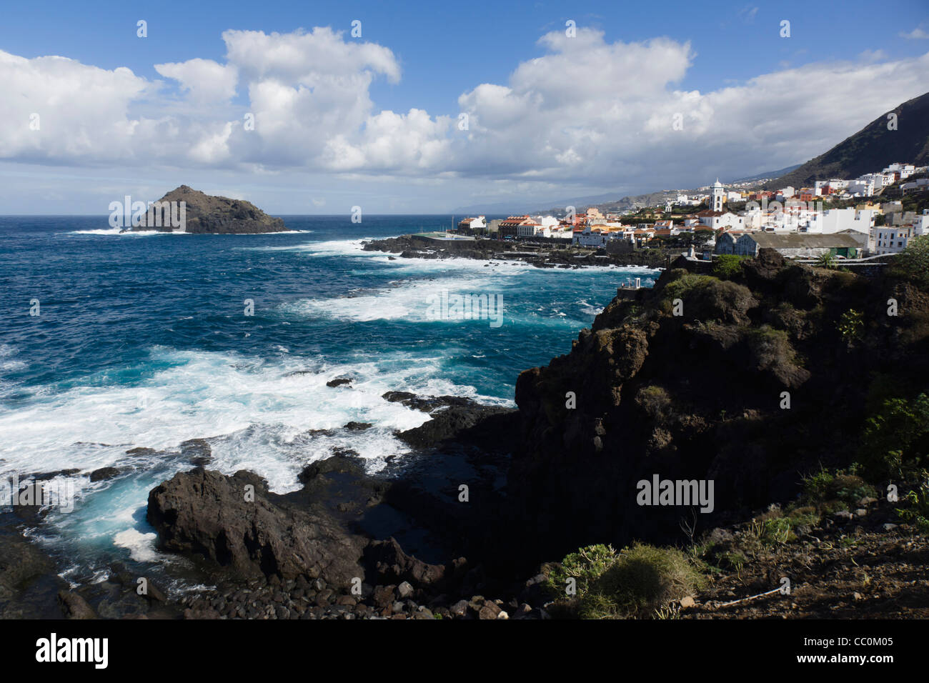 Garachico, Tenerife - northern coast seaport. View of the town from the ...