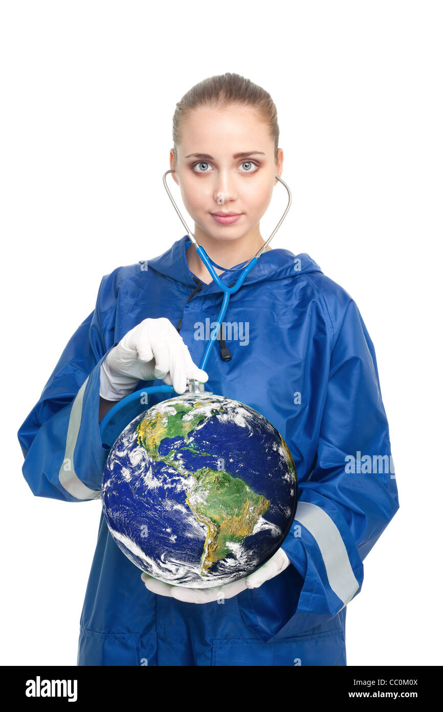 Globe doctor listen earth hi-res stock photography and images - Alamy