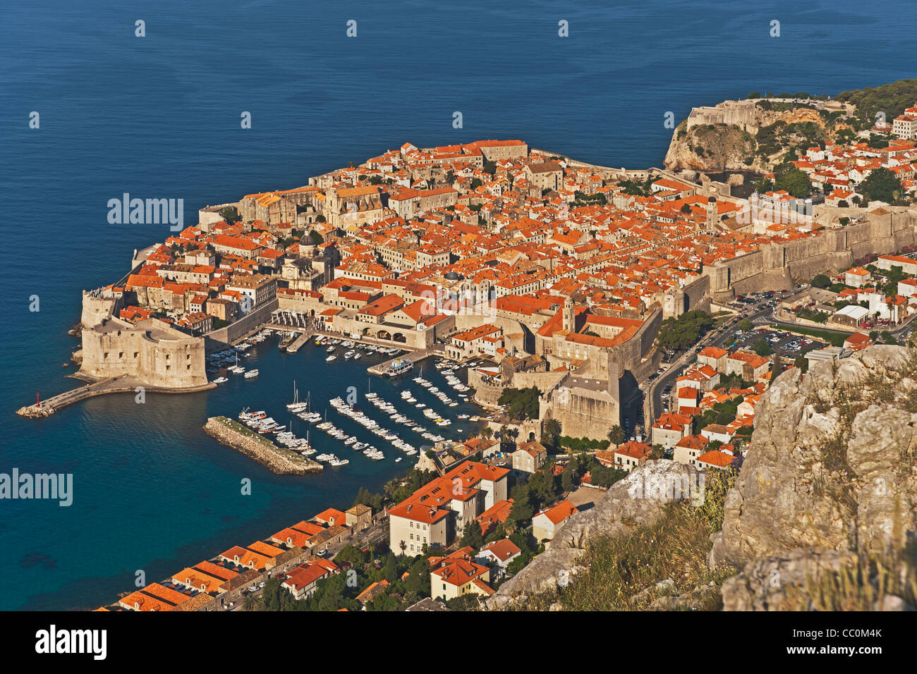 View from Mount Srd of the old town of Dubrovnik, Dalmatia, Croatia ...