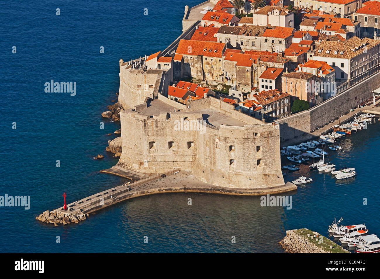 View of the Old Town of Dubrovnik, the city port and St. John Fortress ...