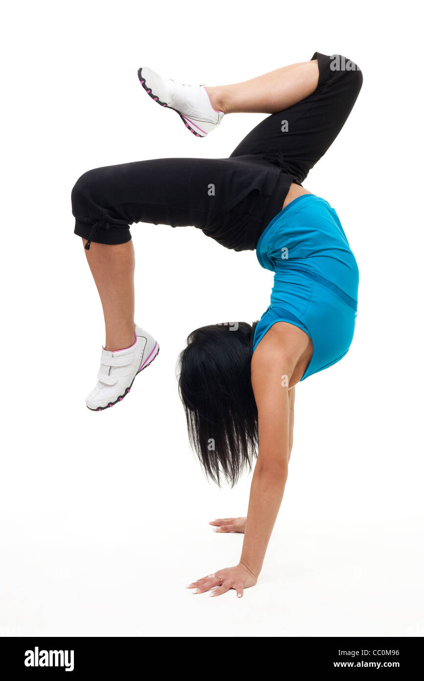 Young woman exercise standing on hands Stock Photo - Alamy