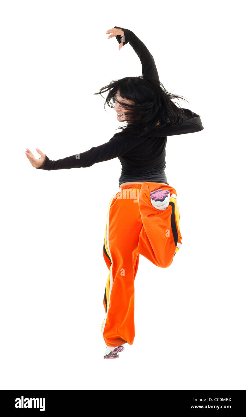 Dancer in the jump view from back, on white Stock Photo - Alamy