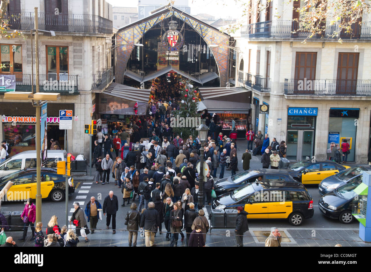 La Boqueria Barcelona market entrance at the la Rambla Catalonia Spain ...
