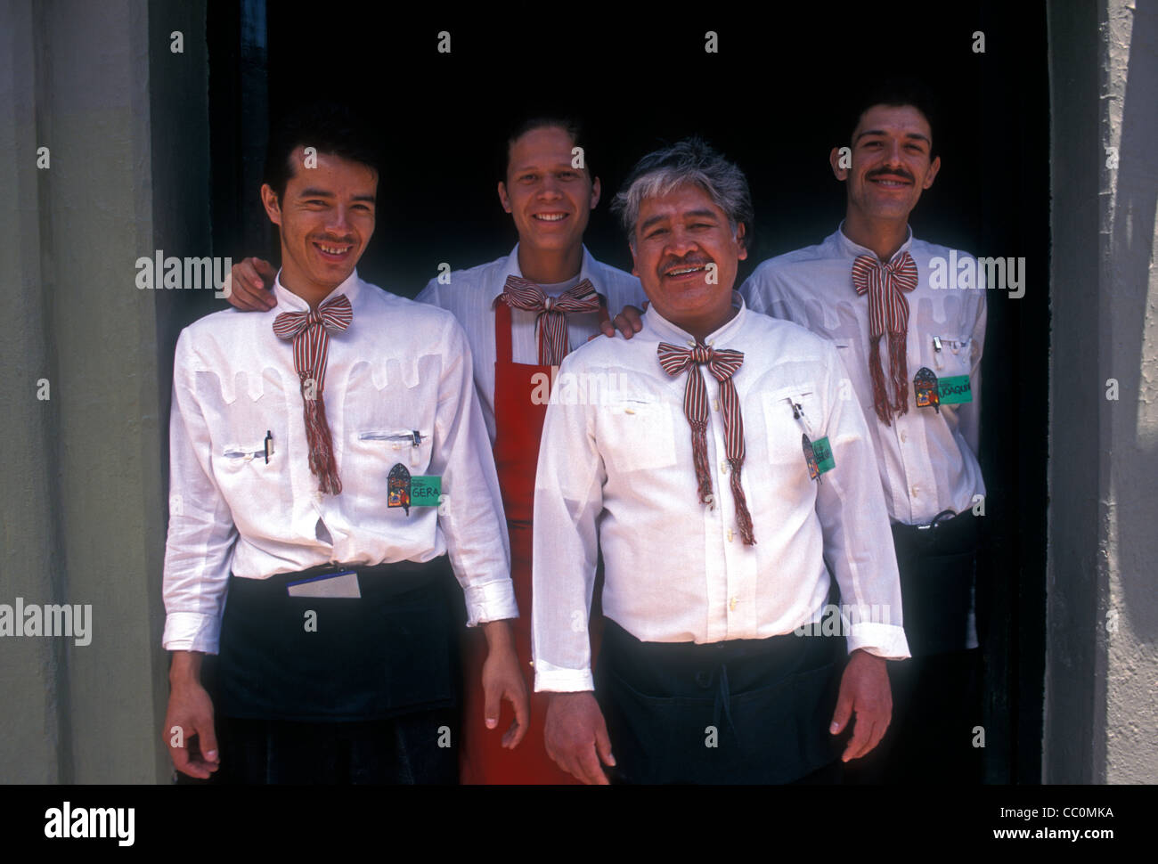 4, four, Mexican men, male waiters, workers, working, Mexican ...
