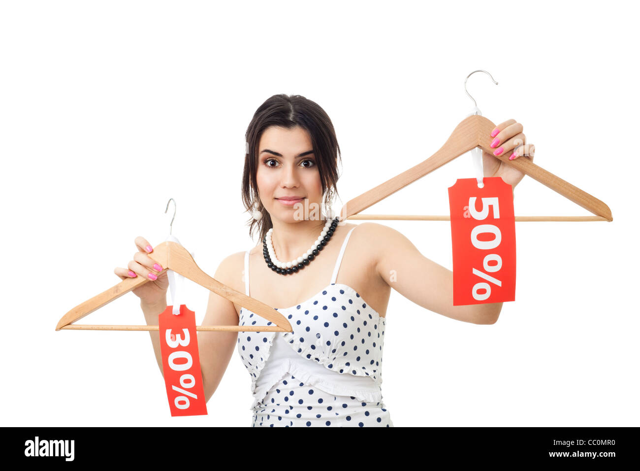 Woman surprised by sales and discounts Stock Photo - Alamy