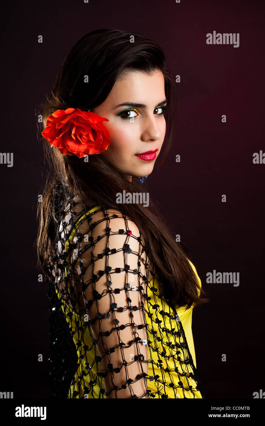 Beautiful gypsy woman with flowers in hair and mysterious look Stock ...