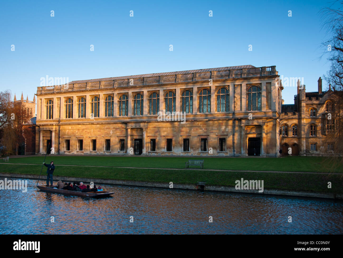 The Wren Library at sunset, Trinity College Cambridge, with punting in ...