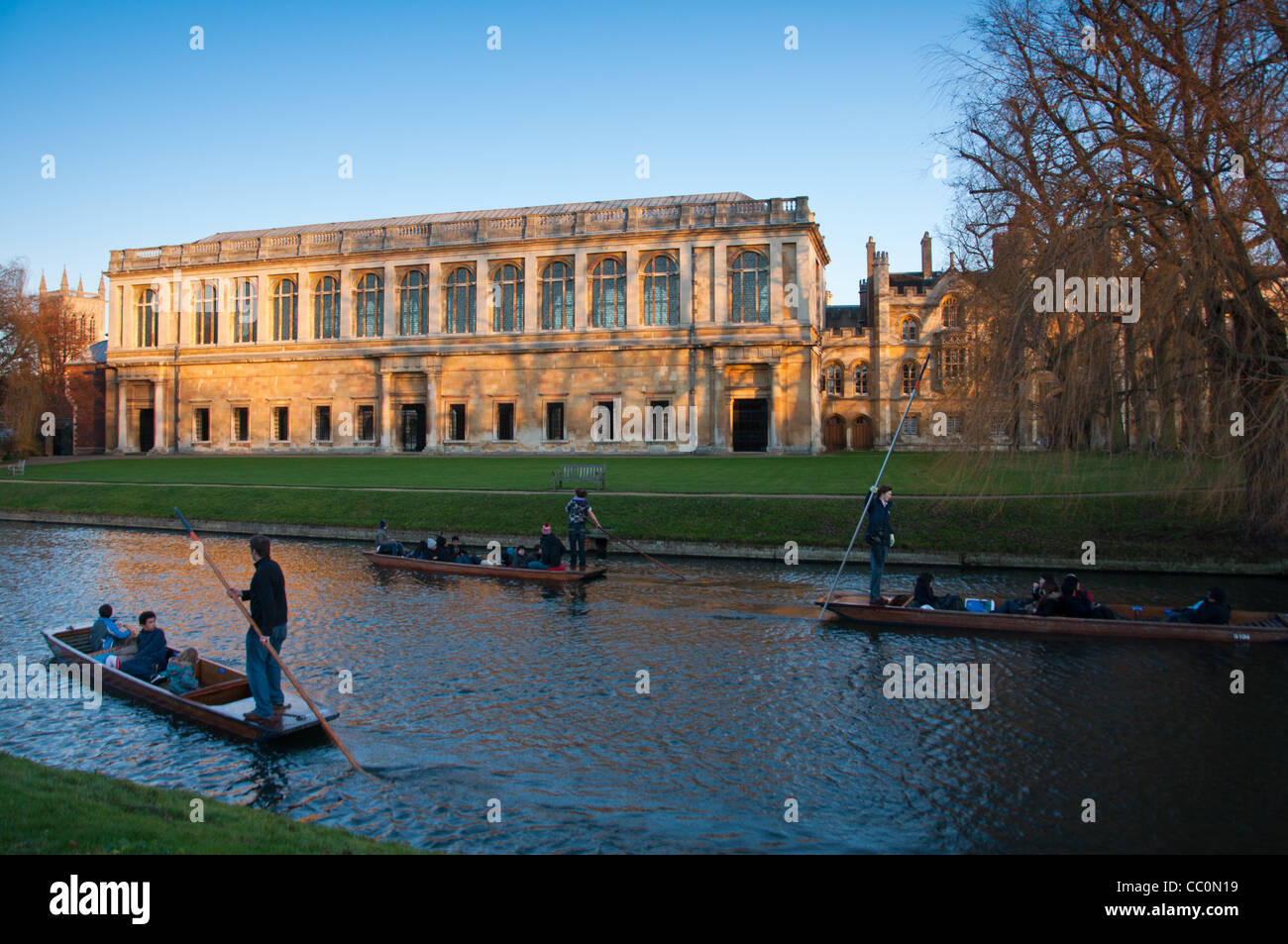 The Wren Library at sunset, Trinity College Cambridge, with punting in ...