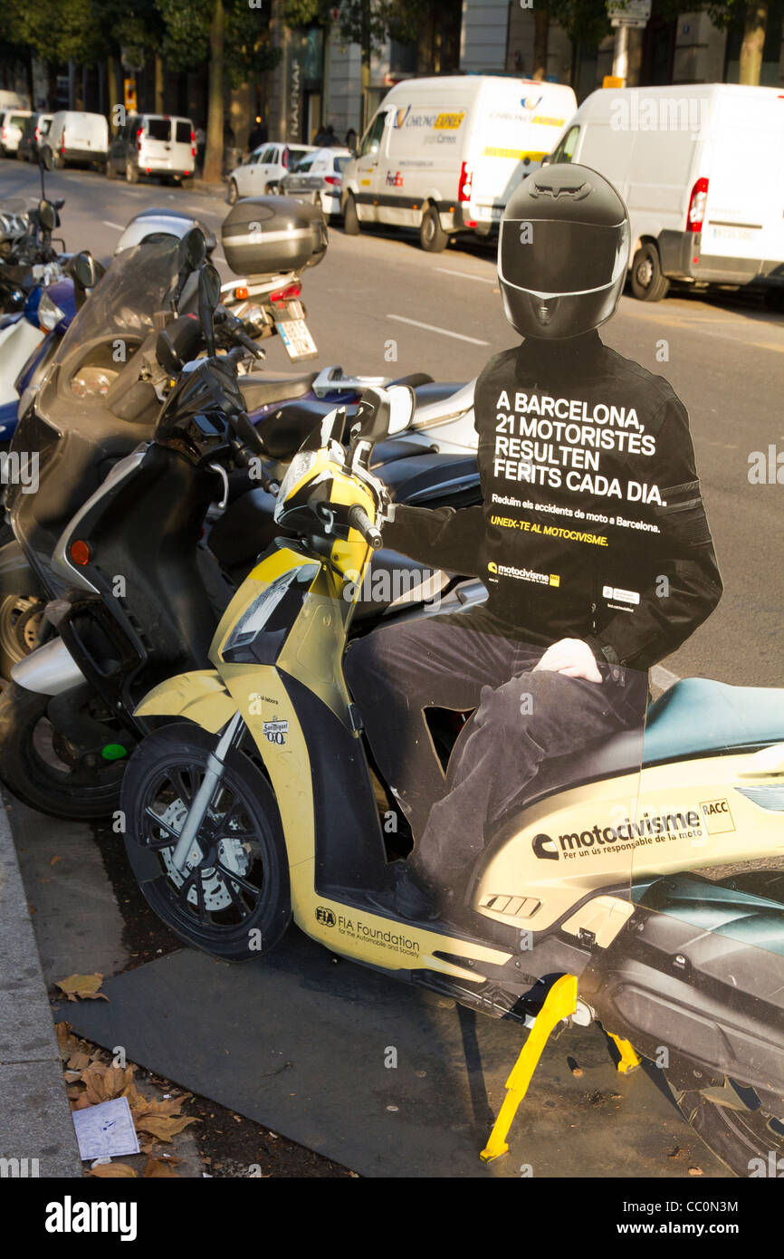Motorcyclist warning security cartel in Barcelona Street Spain Stock ...
