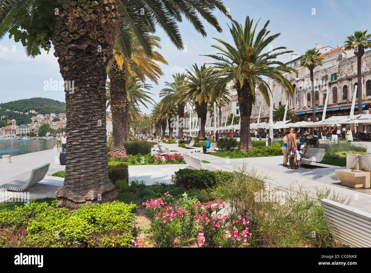 Seafront, called Riva at the city port of Split, Dalmatia, Croatia ...