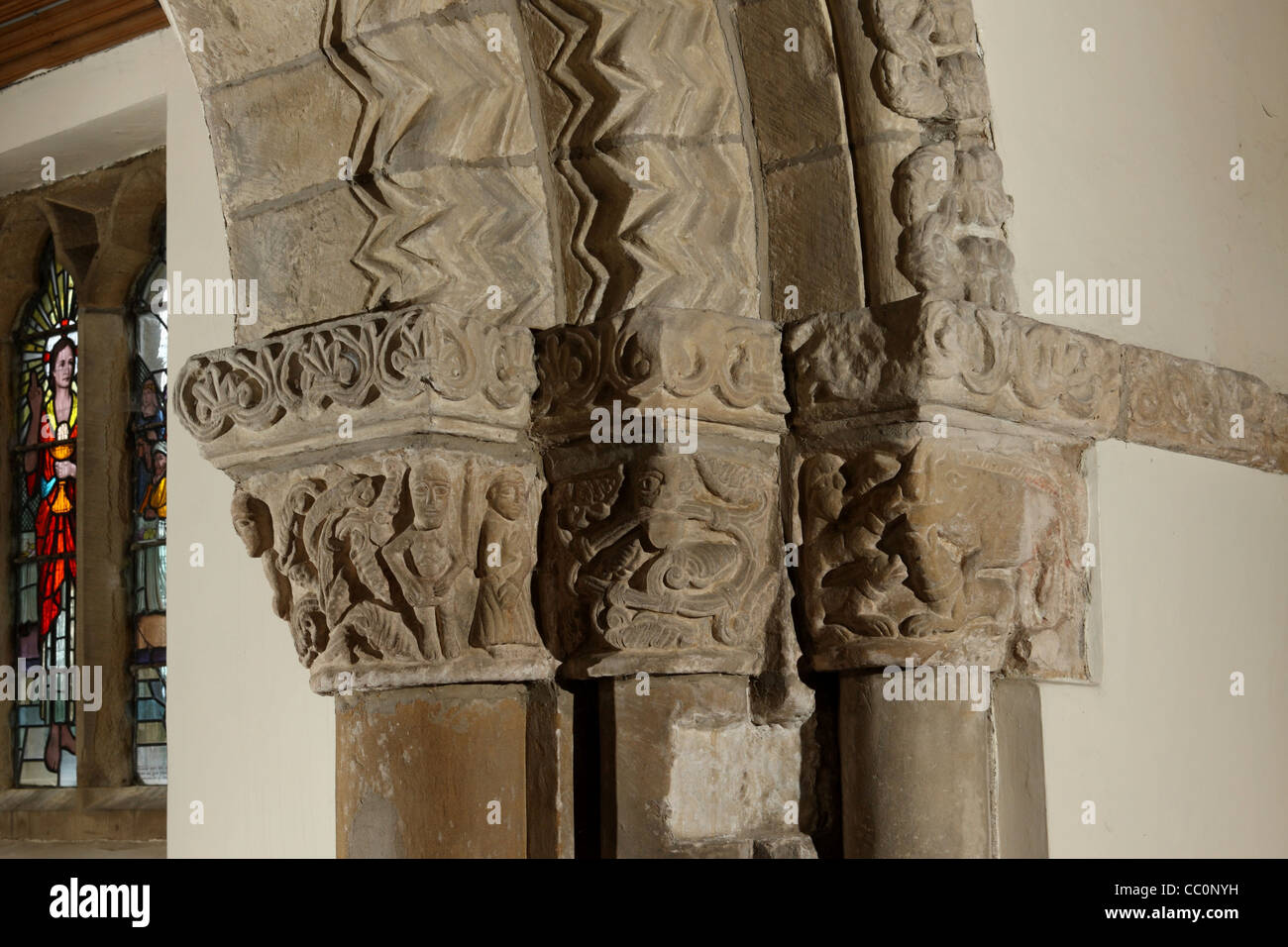 Norman chancel respond, St Michael's church, Liverton, Yorkshire Stock ...