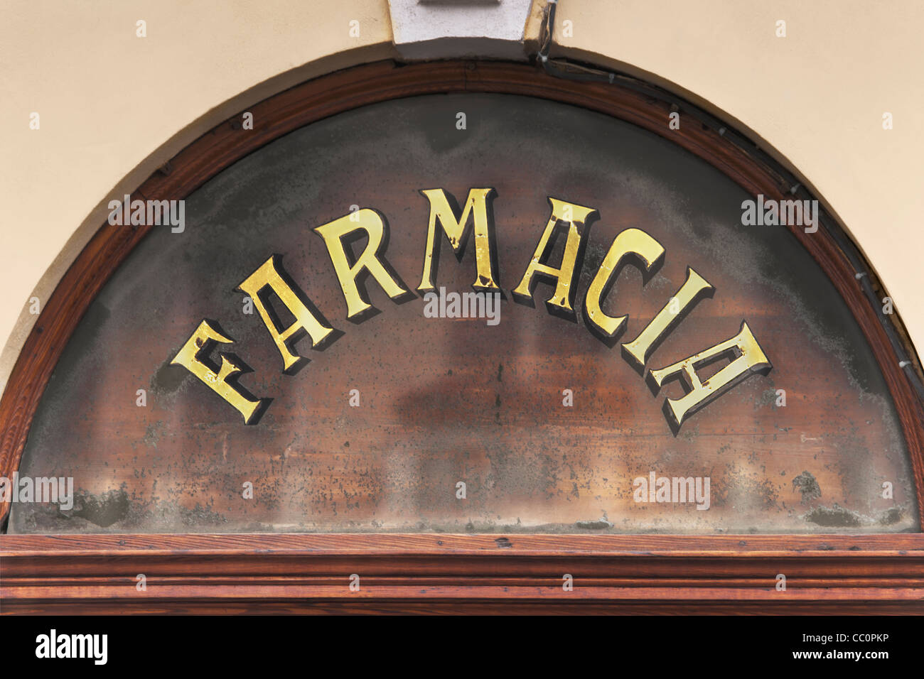 Sign of an old pharmacy (Farmacia) in Trieste, Friuli-Venezia Giulia ...