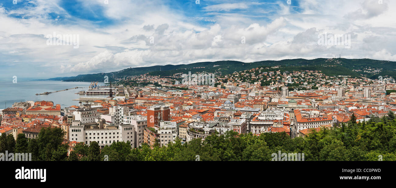 Panorama view of the harbor and the city of Trieste, Friuli-Venezia ...
