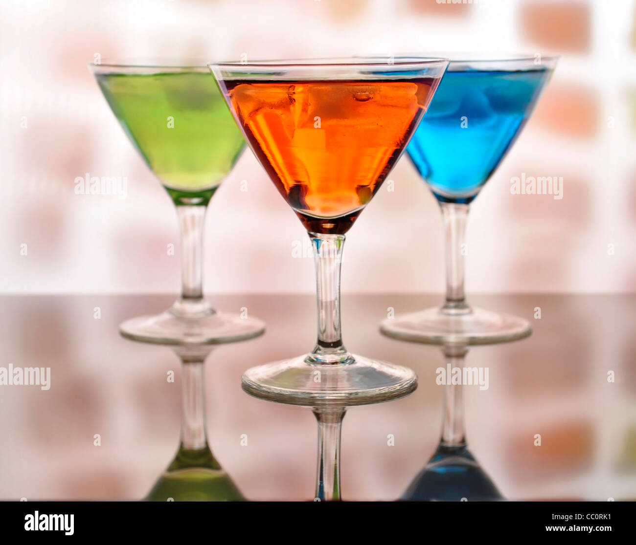 fruit cold drinks assortment with reflection Stock Photo - Alamy