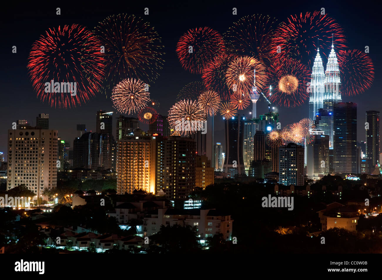 Kuala Lumpur city with beautiful fireworks display Stock Photo - Alamy