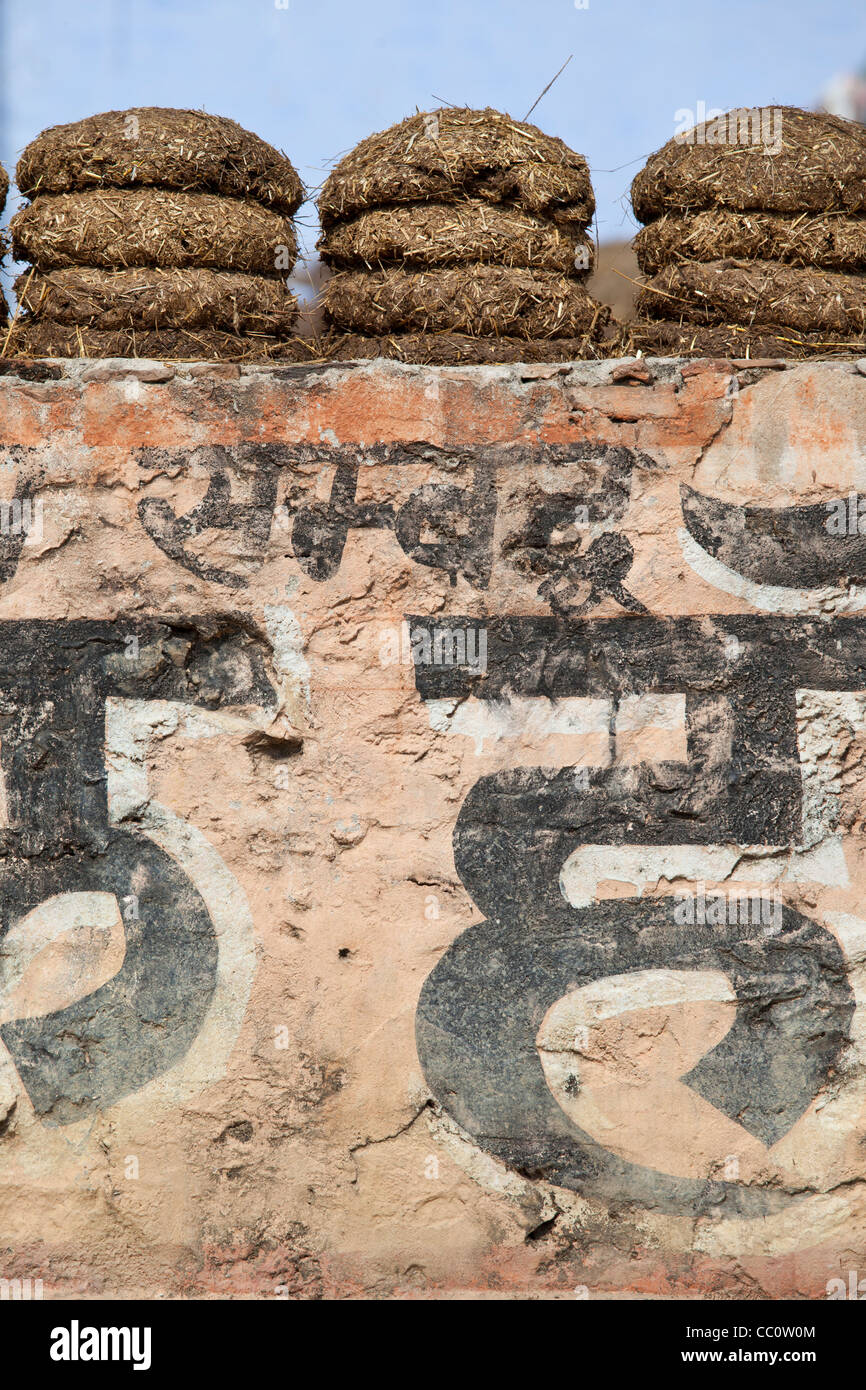 Indian village home with dried cow dung for fuel in Sawai Madhopur in ...