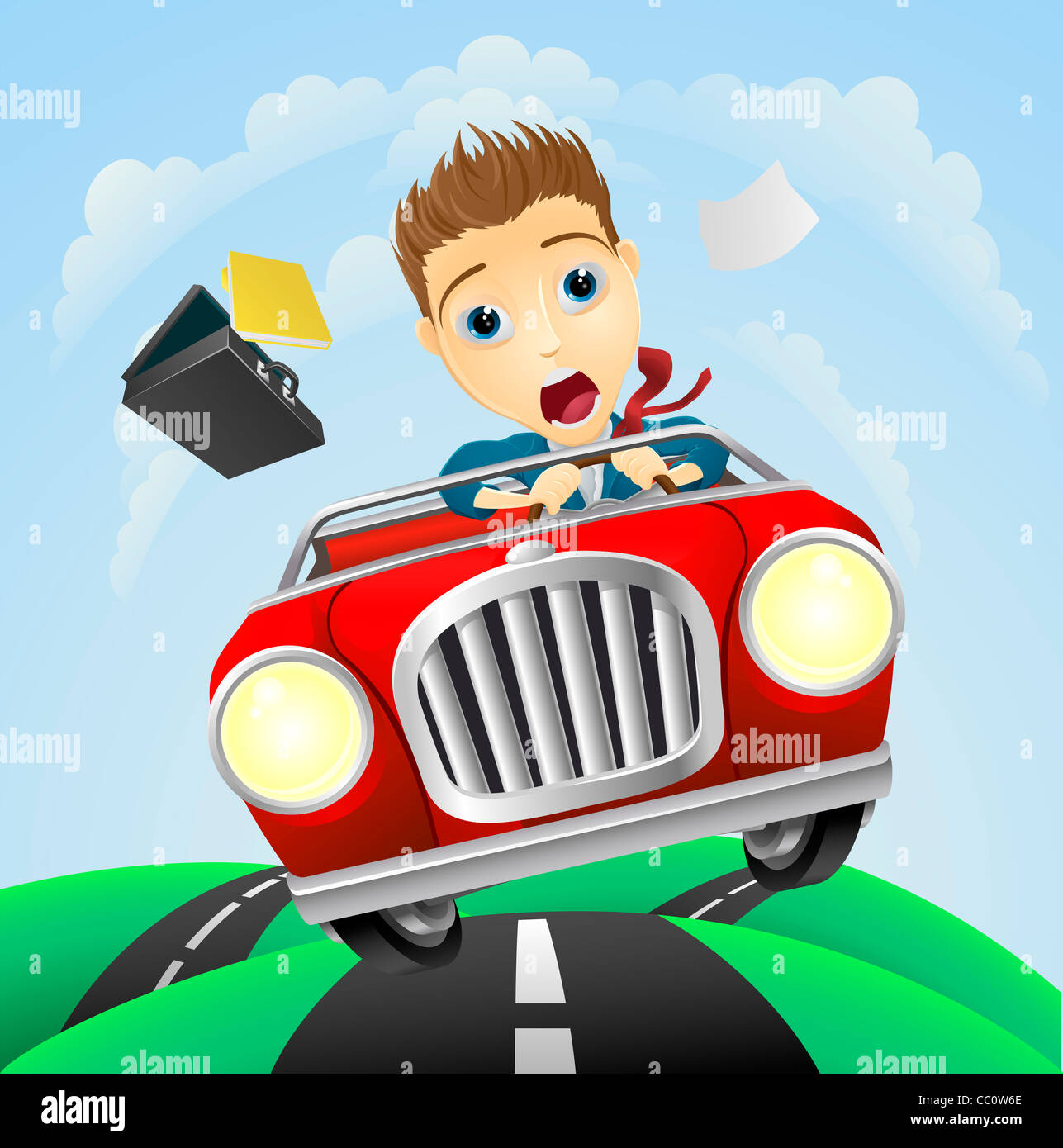 Cartoon illustration businessman driving car hi-res stock photography ...