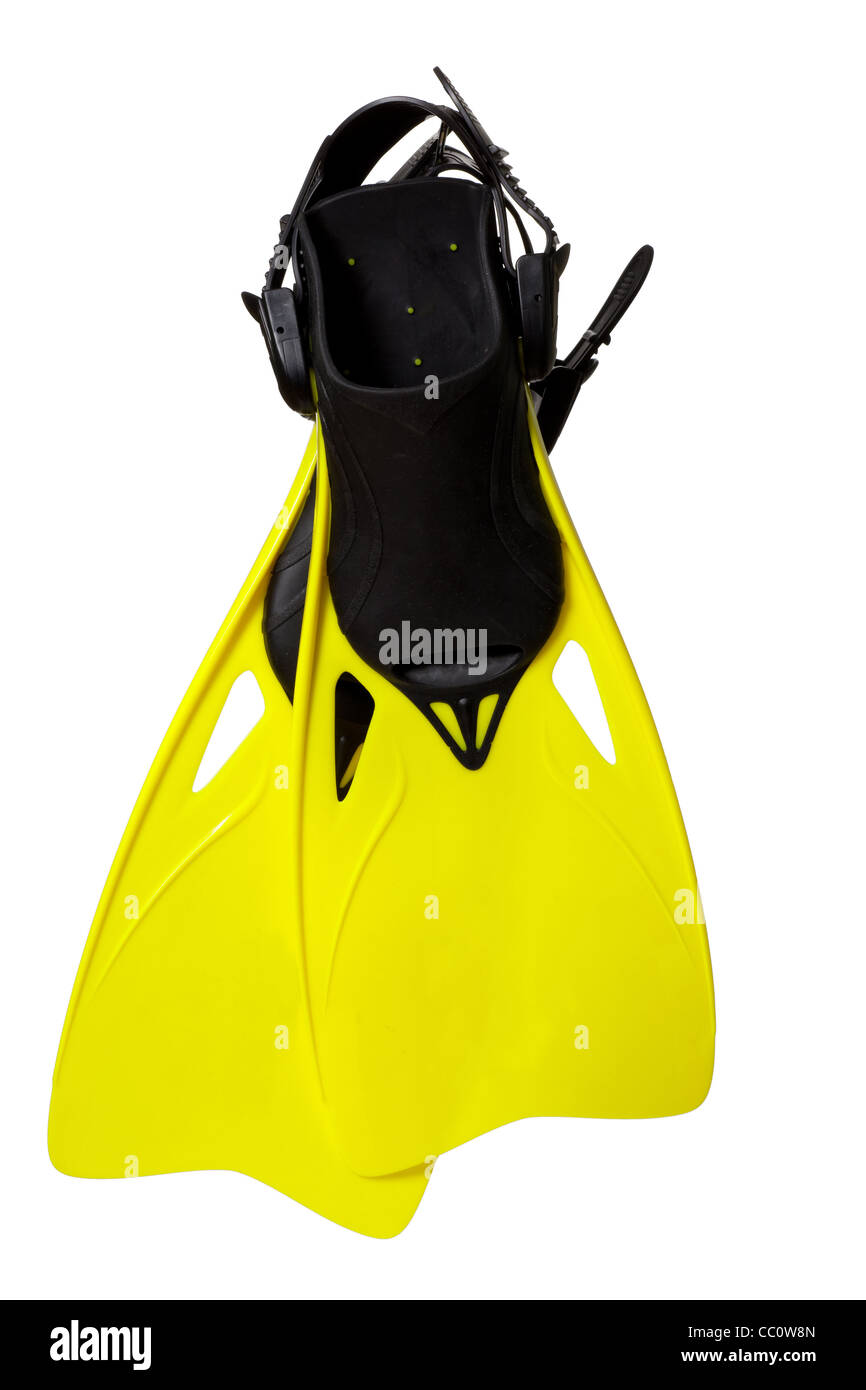 Pair of yellow flippers, isolated on white Stock Photo - Alamy