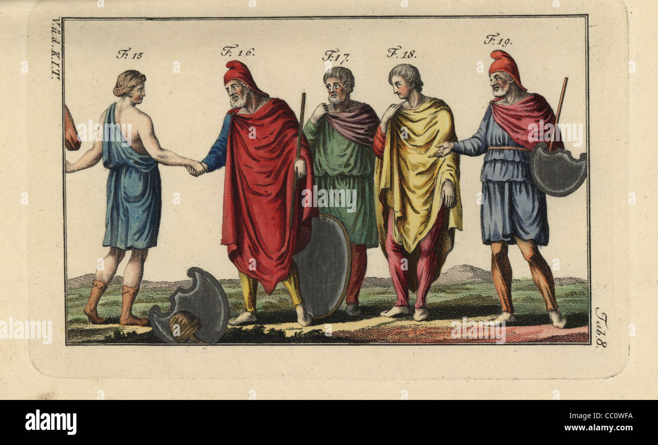 Queen of the Amazons, King Priamus, and Phrygian warriors wearing the ...