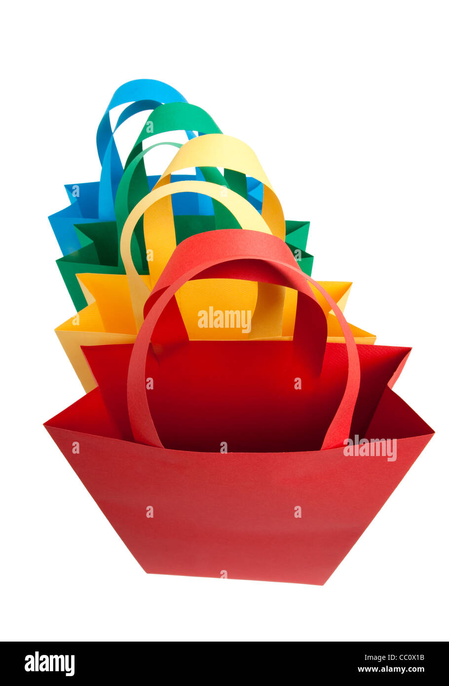 Four different colors shopping bags blue green yellow and red Stock ...