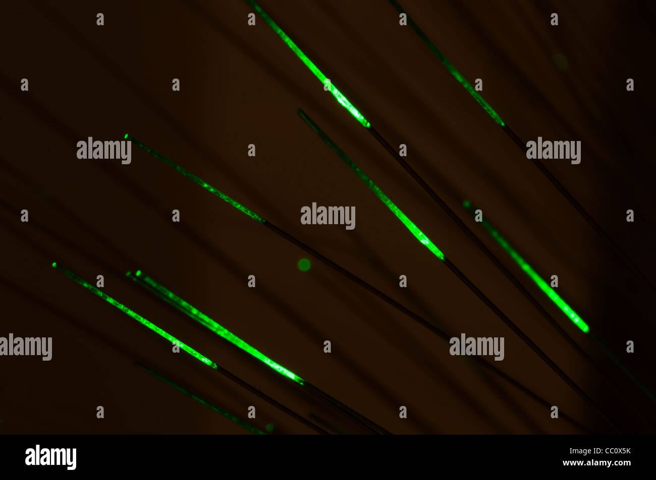 Optical fibers of fiber optic cable. Internet technology. Green color ...