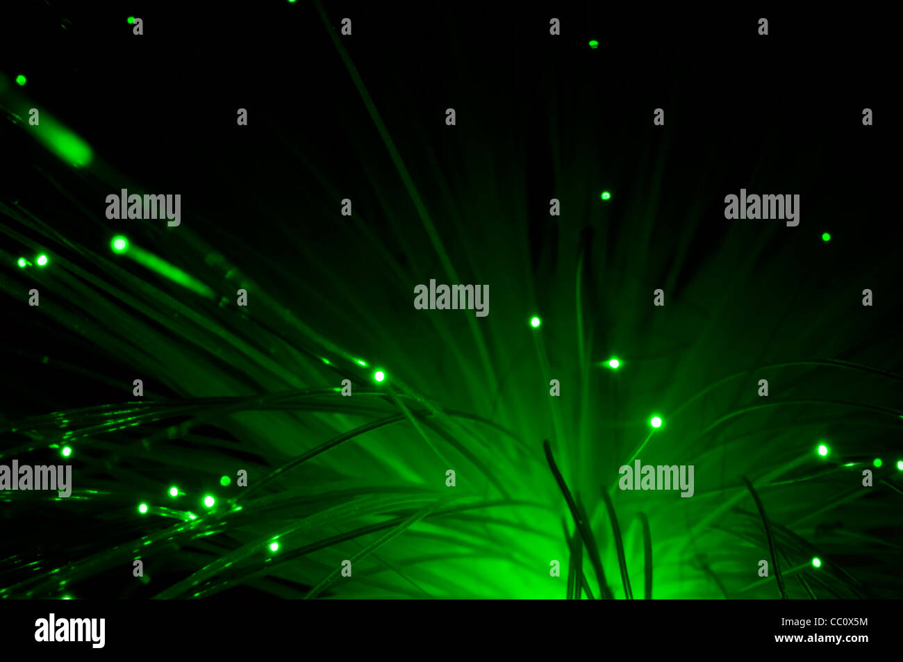 Optical fibers of fiber optic cable. Internet technology. Green color ...