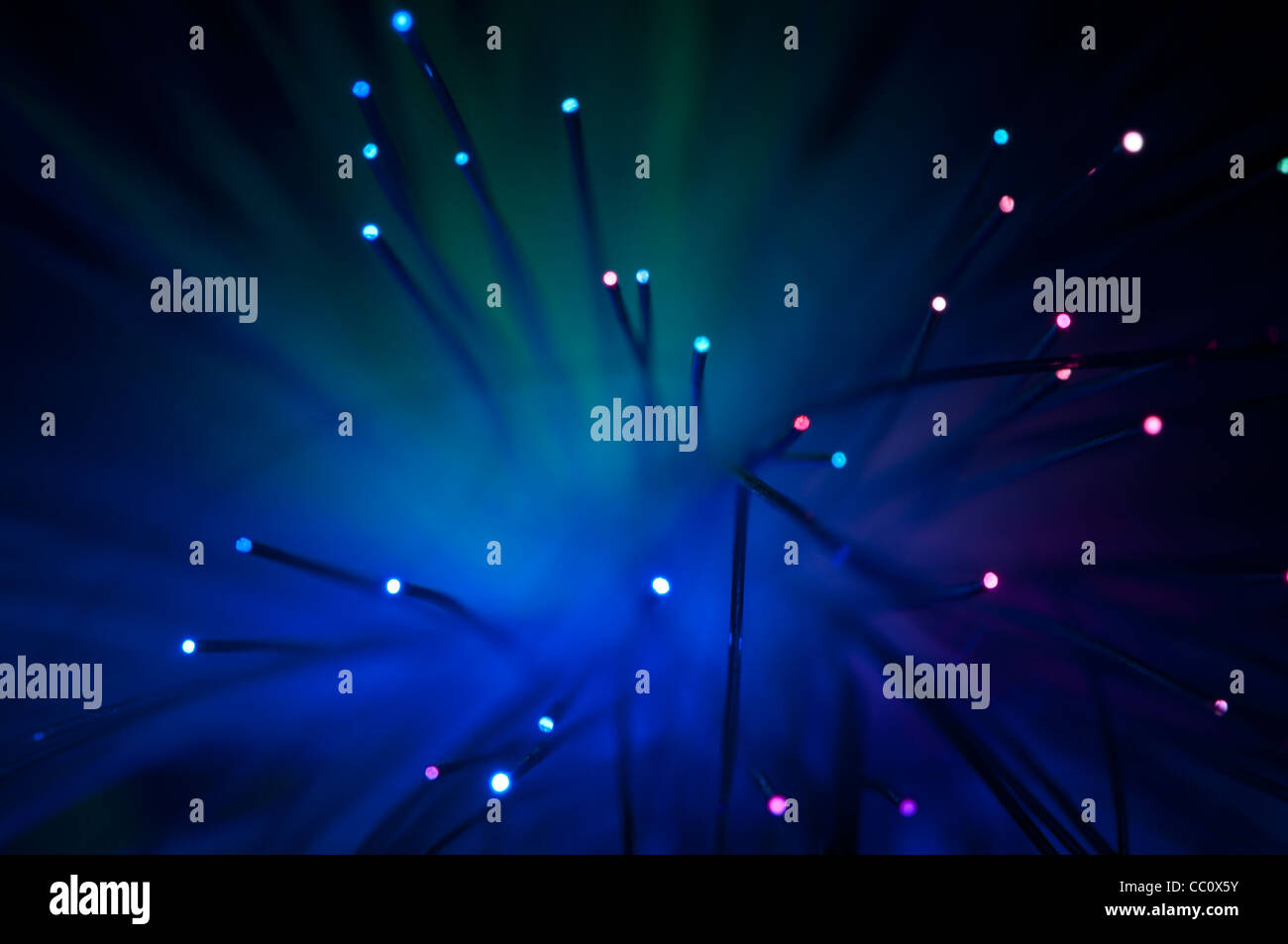 Optical fibers of fiber optic cable. Internet technology.Blue color ...