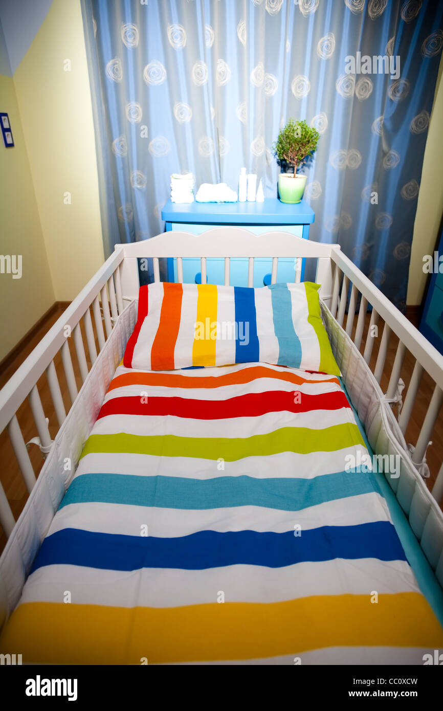 nursery room and baby cot perspective view with wide angle Stock Photo ...