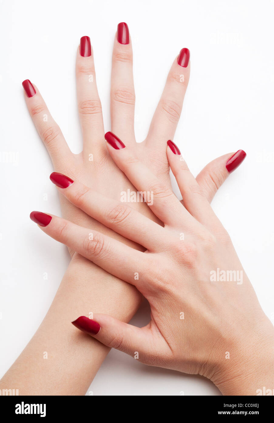 Well cared woman's hands on white with well painted fingernails Stock ...