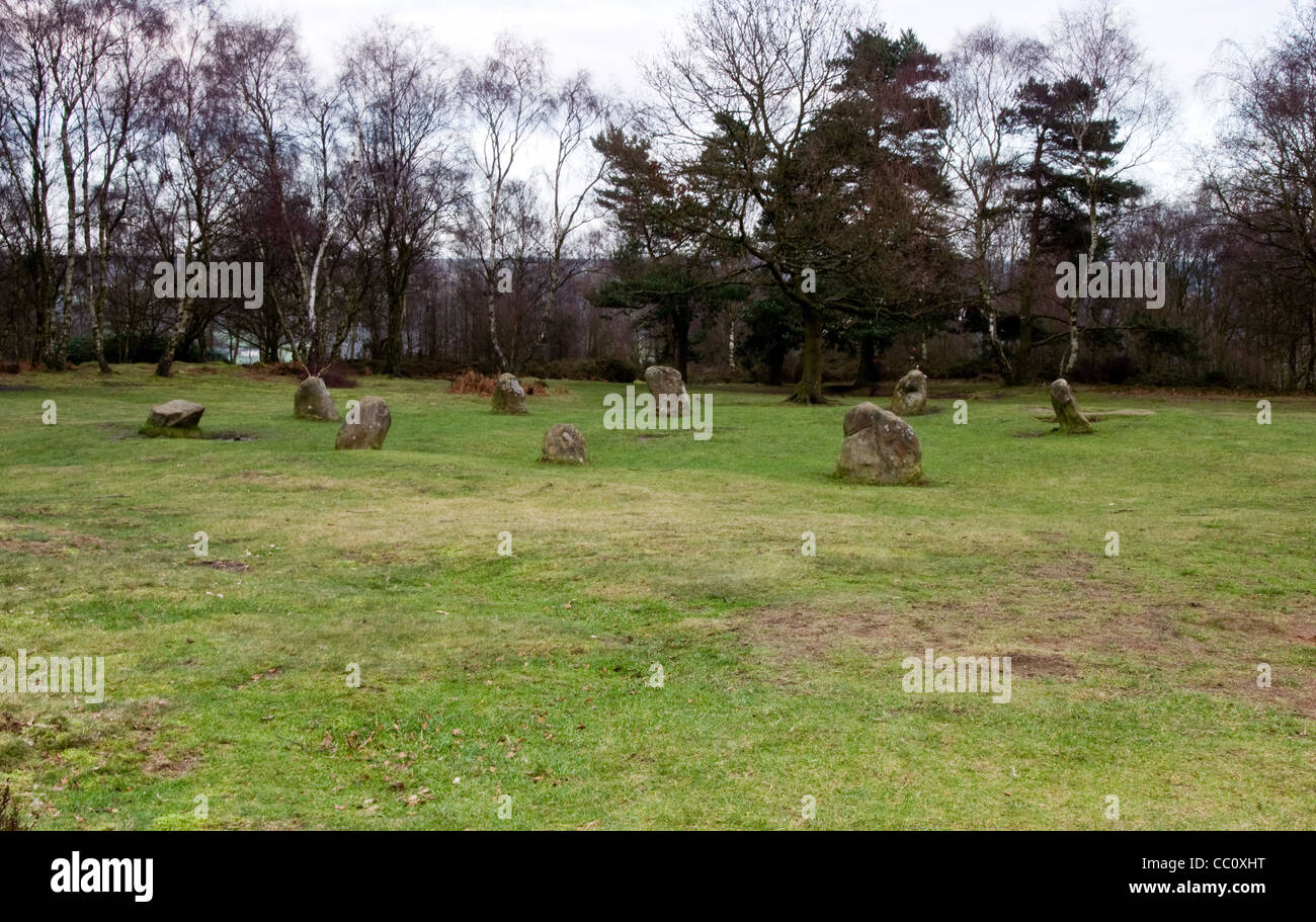 Nine ladies bronze age stone circle located on Stanton Moor in ...
