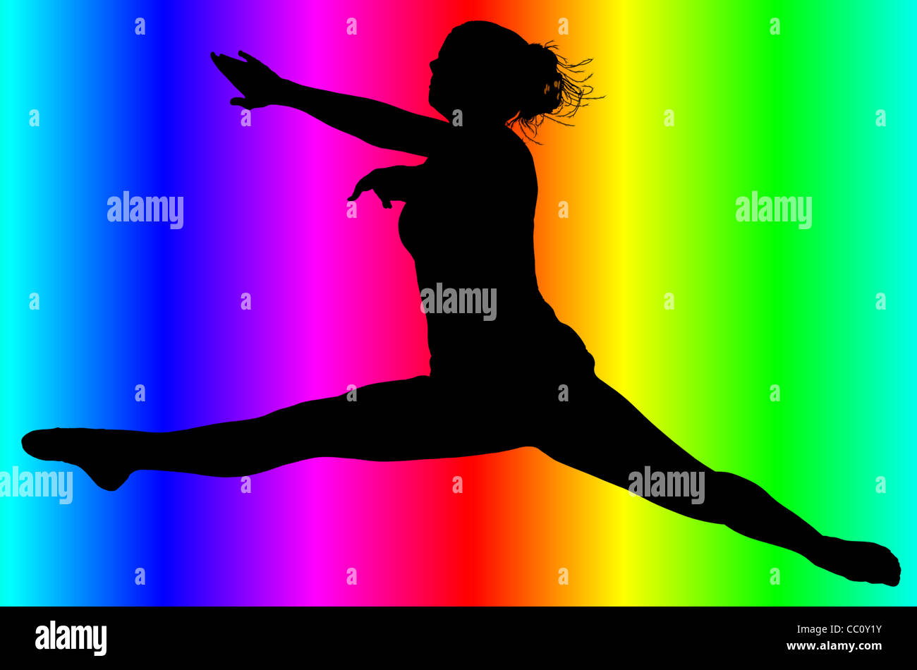 Dancer jumping against coloured background Stock Photo - Alamy
