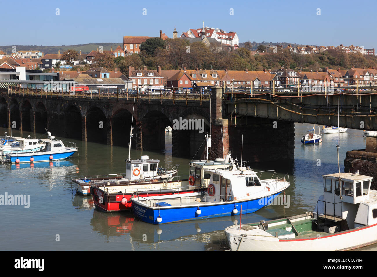 The boats in Folkestone harbour in Kent, south eastern England, UK ...