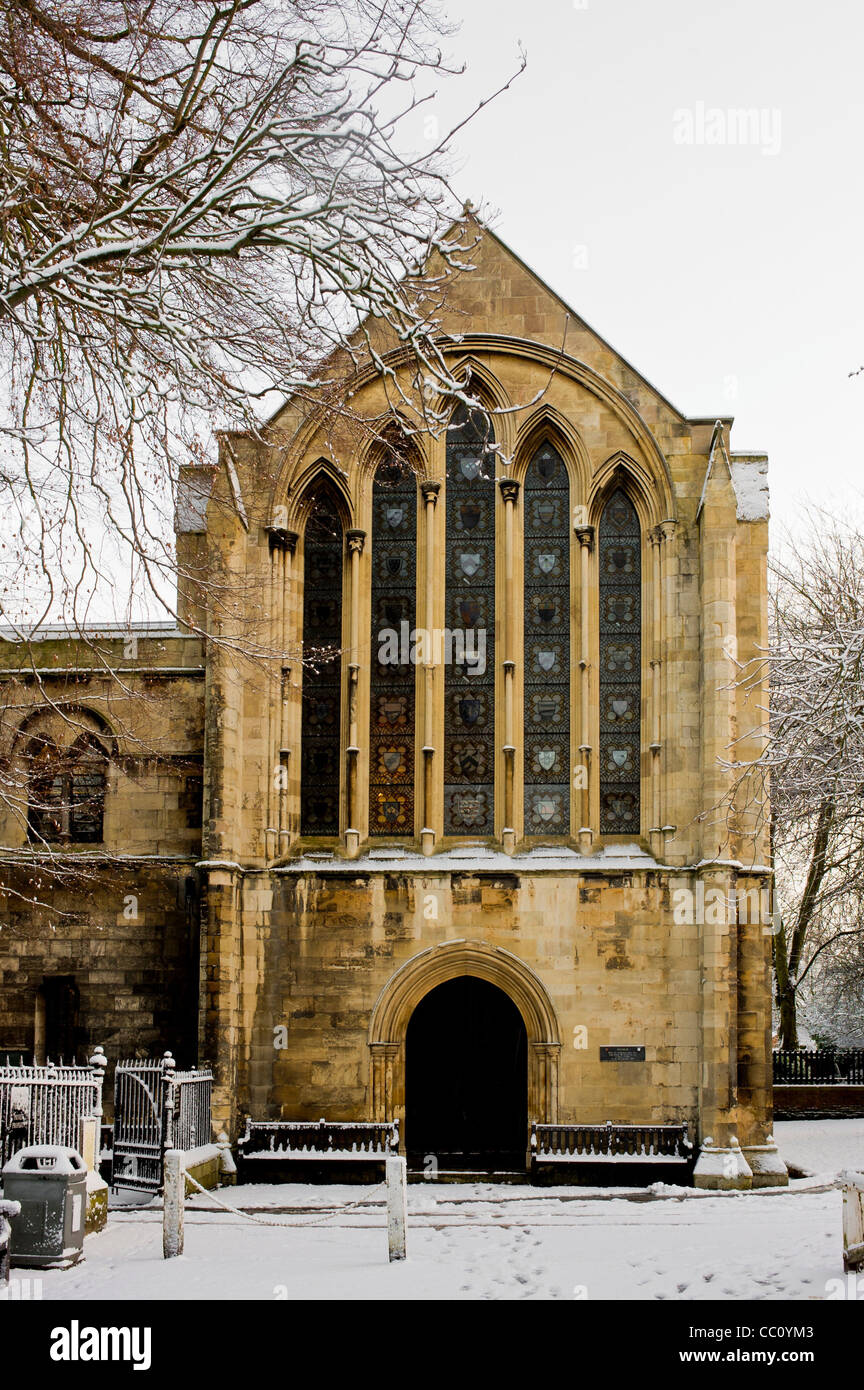 Entrance to York Minster Library in the snow, shot from the Minster ...