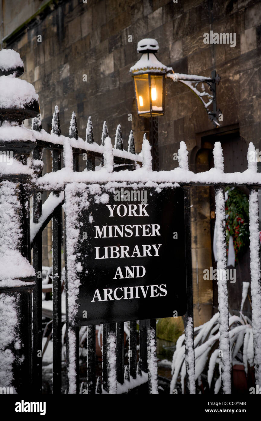 Snow covered gate of York Minster Library and Archives Stock Photo - Alamy