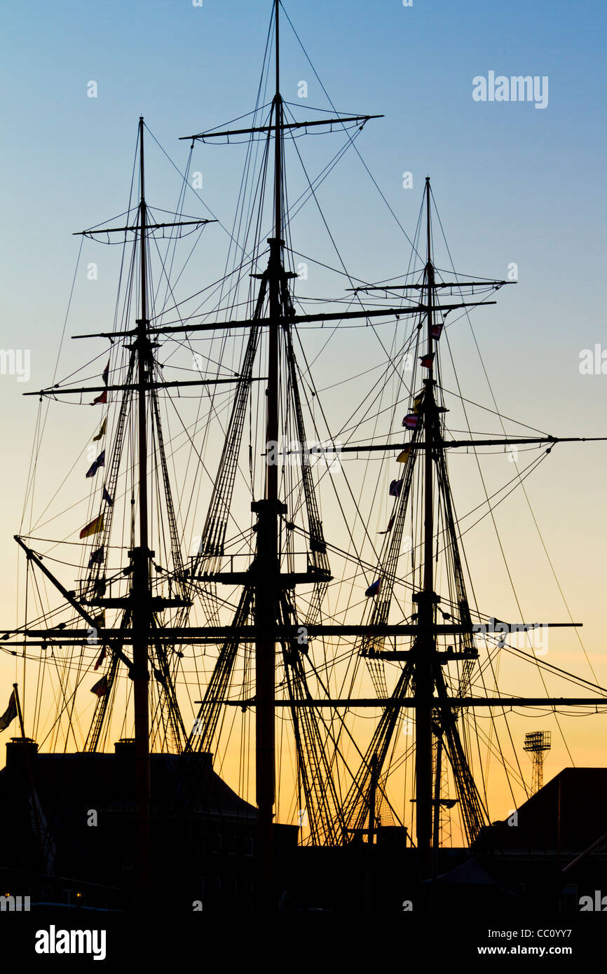 The masts of HMS Trincomalee, a 19th century Leda-class sailing frigate ...