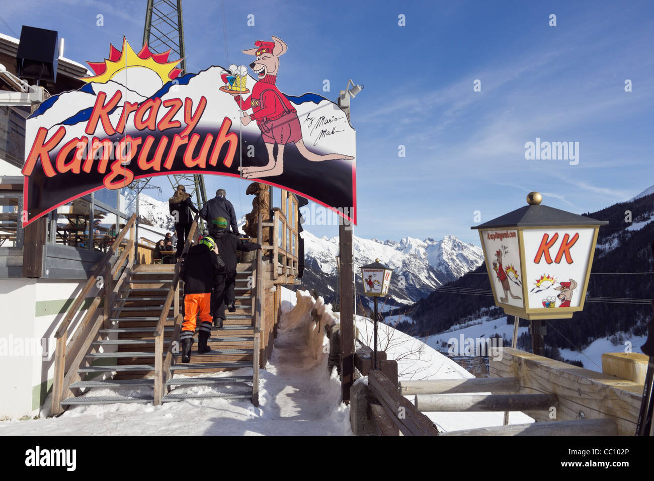 The Krazy Kanguruh apres ski bar entrance sign in St Anton am Arlberg ...