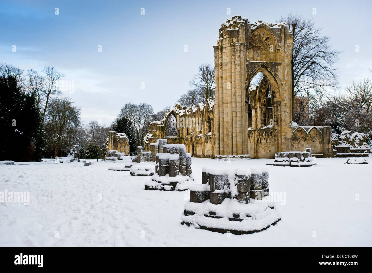 Ruins of St Mary's Abbey, Museum Gardens, York, in snow Stock Photo - Alamy