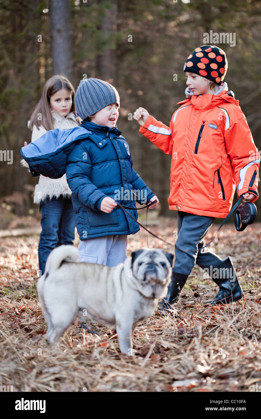 Children play in the woods Stock Photo - Alamy